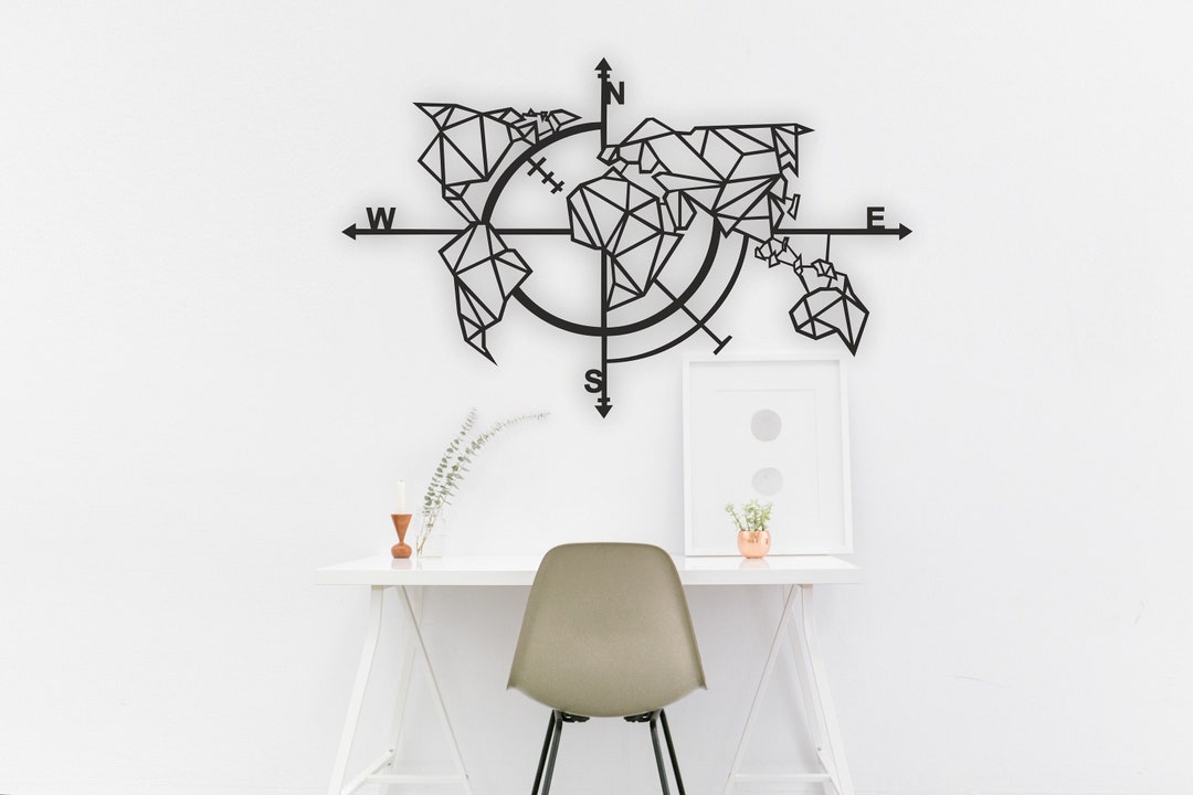Metal World Map Wall Decor Metal Compass Wall Decor-metal Wall Decor ...