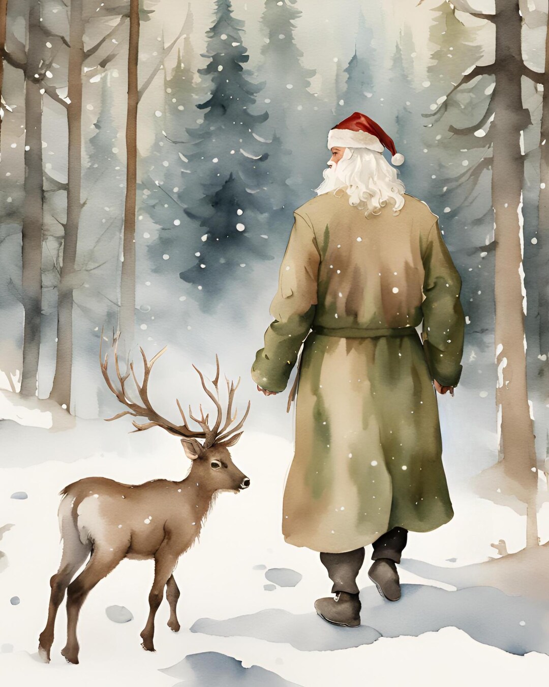 Vintage Santa and Reindeer Training Digital Print Set - Etsy