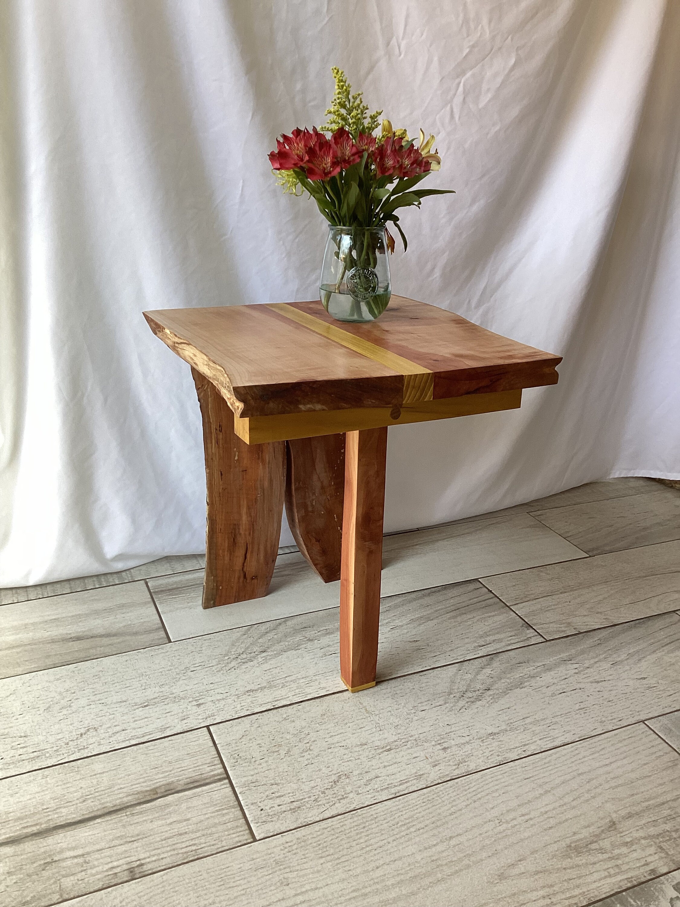 Side Table With Live Edge Legs and Inlay - Etsy