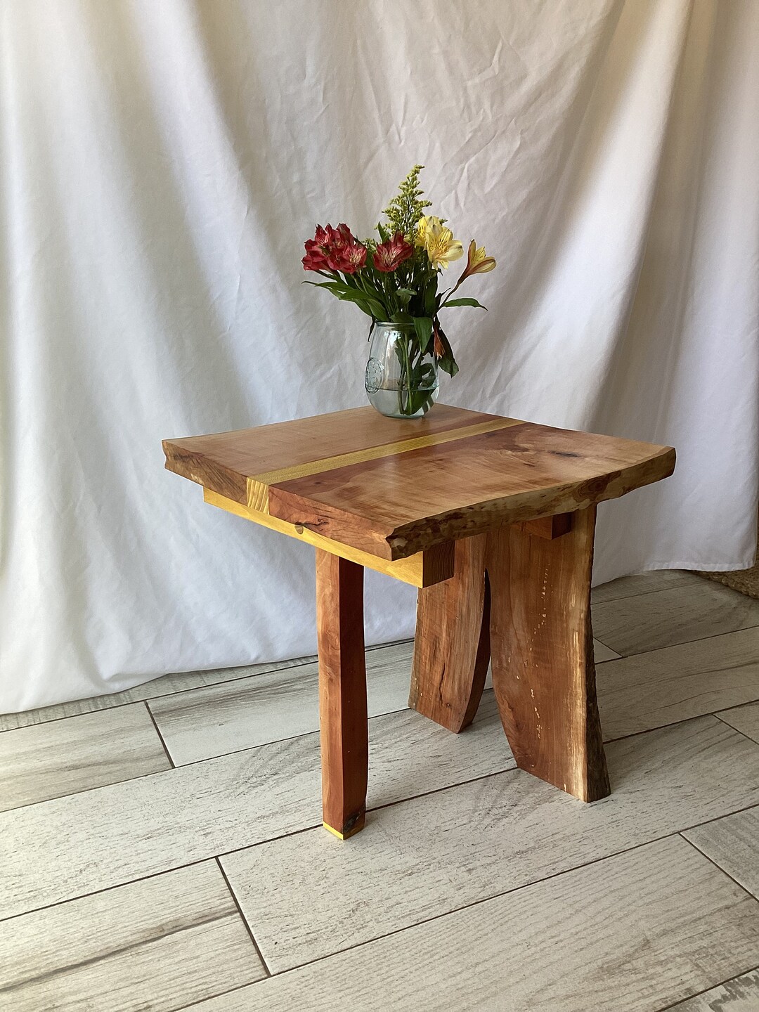 Side Table With Live Edge Legs and Inlay - Etsy