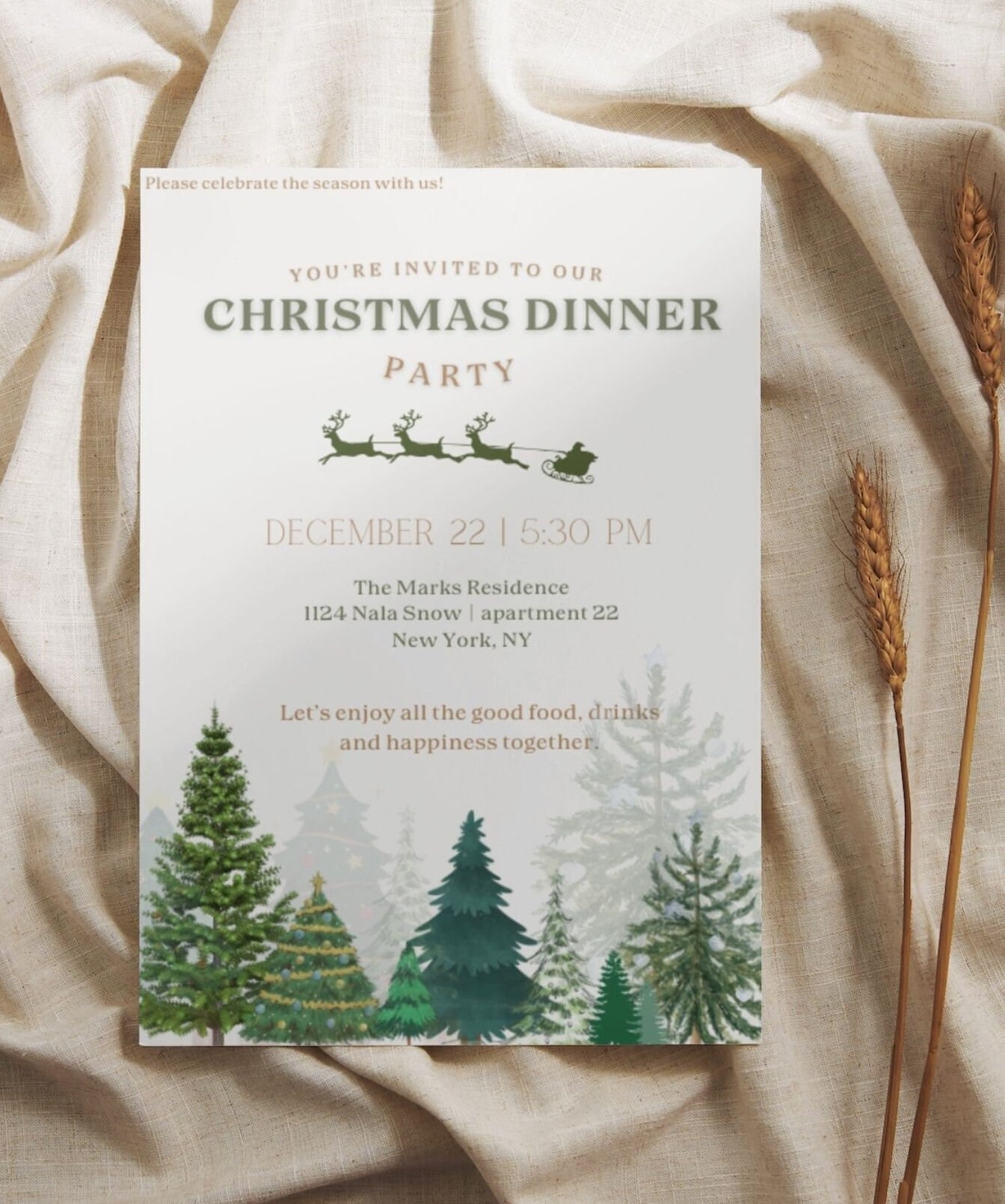 Editable Christmas Invitation, Christmas Dinner Party, Digital Download ...