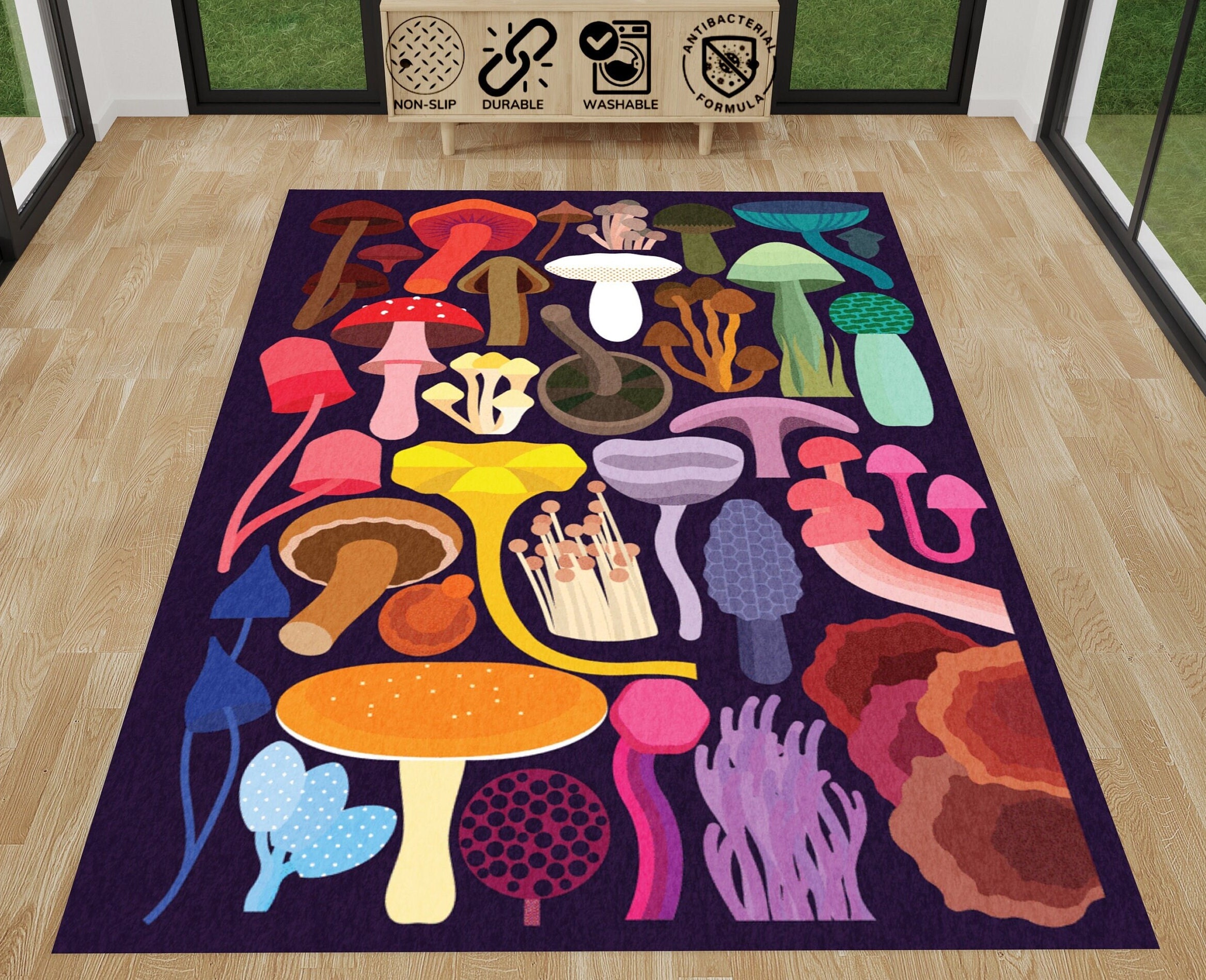 Mushroom Rug, Hippy Carpet, Bohemian Rug, Minimalist Area Rug, Salon ...