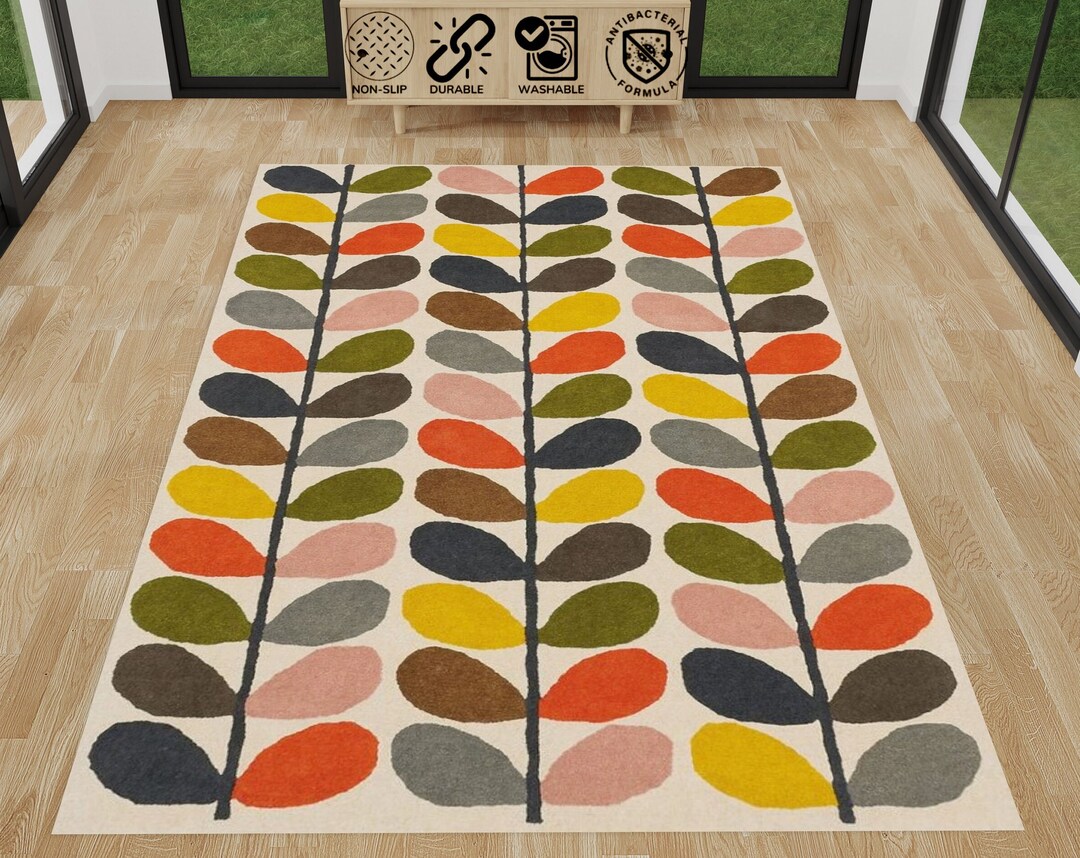 Retro 70s Area Rug, Multi Stem Rug, Mid Century Style, Scandinavian ...