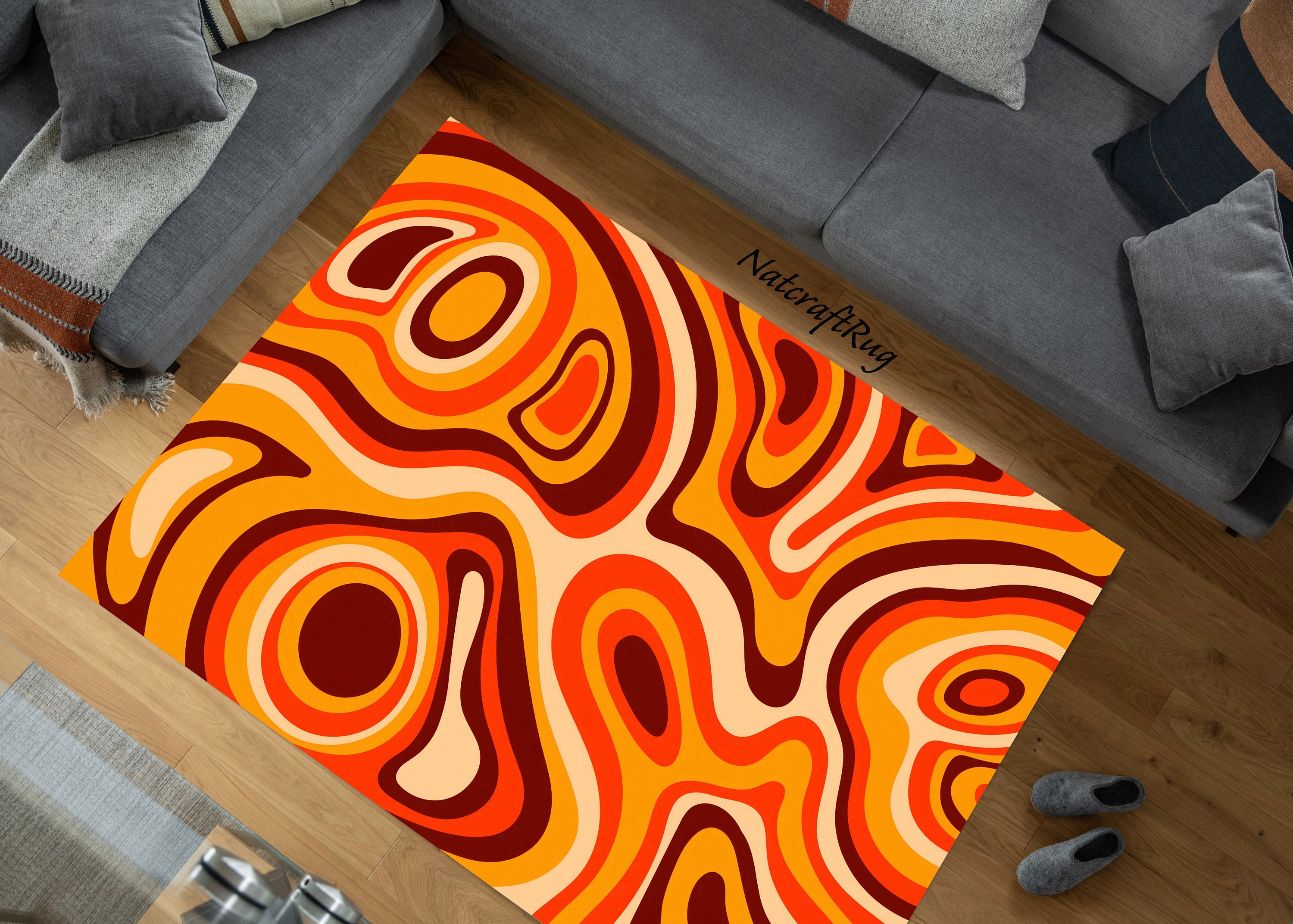 Groovy Psychedelic, Retro Swirl Rug, Groovy Funky Rug, Wavy Retro Area ...