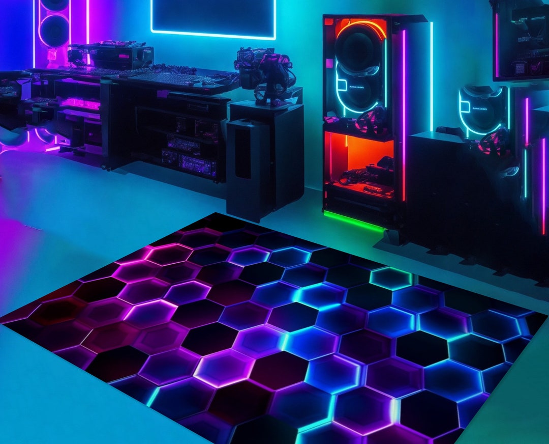 Neon Game Rug, Gaming Room Rug, Neon Game Controller, Gaming, Room ...