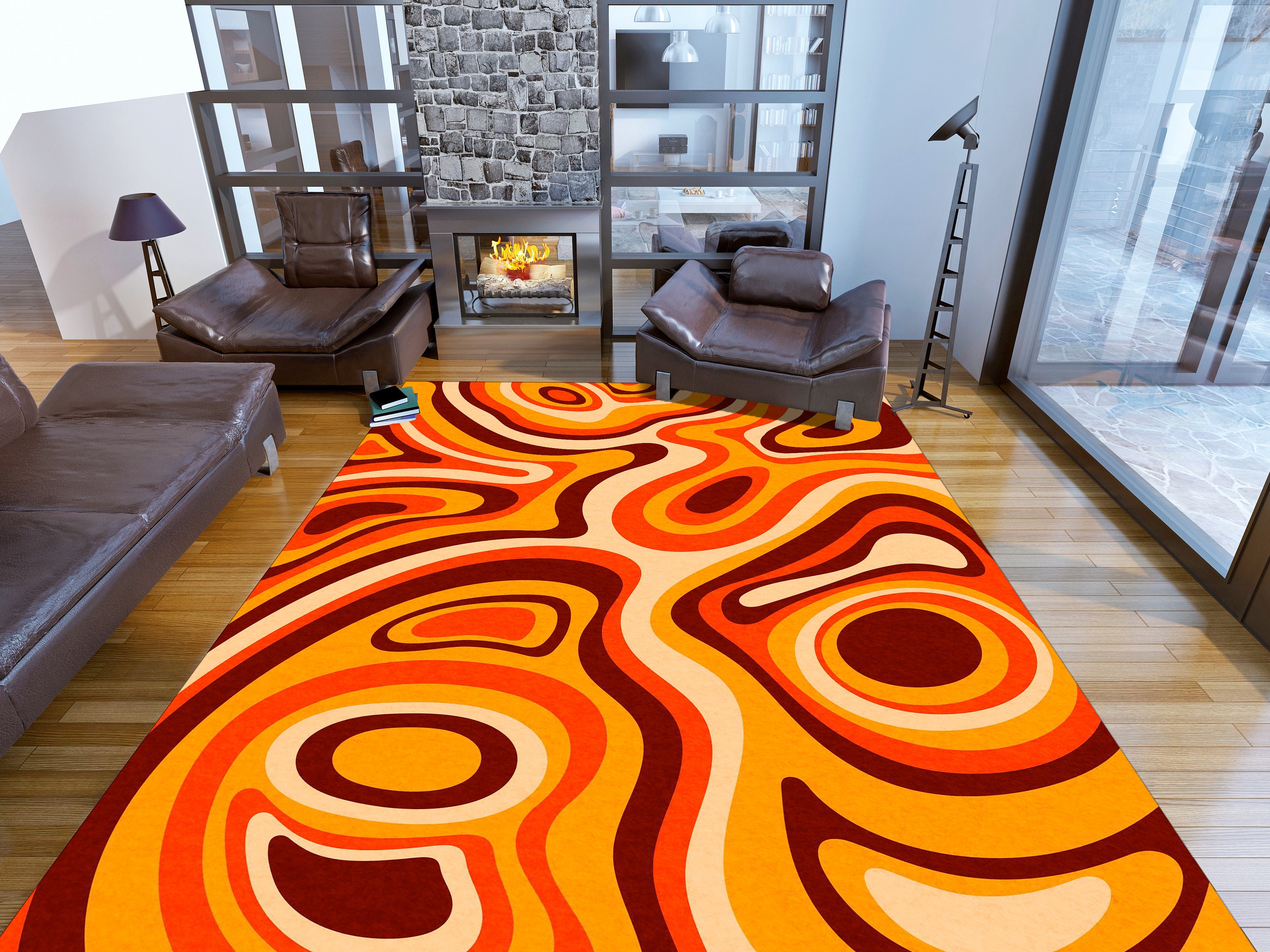 Groovy Psychedelic, Retro Swirl Rug, Groovy Funky Rug, Wavy Retro Area ...