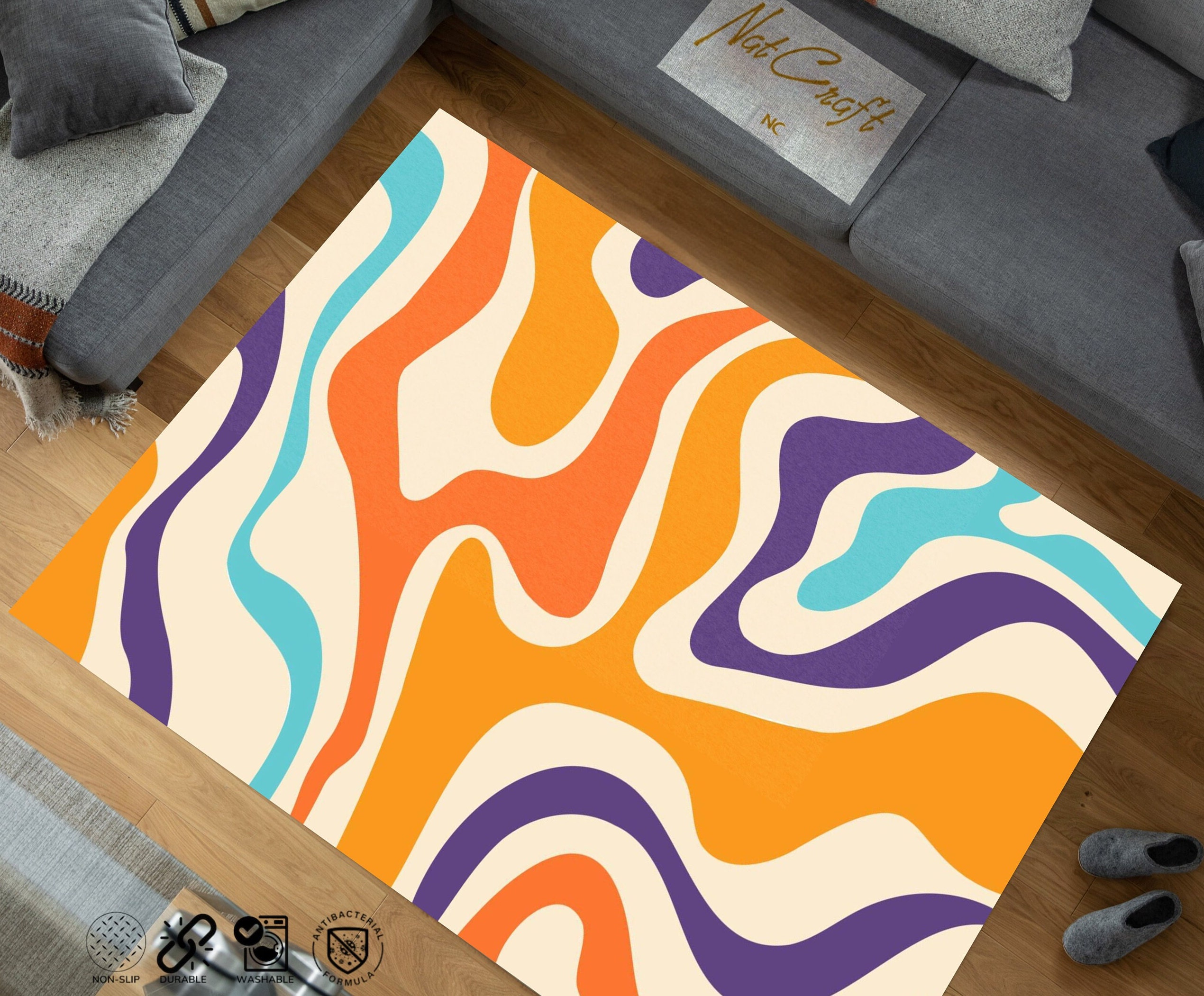 Groovy Psychedelic, Retro Swirl Rug, Groovy Funky Rug, Wavy Retro Area ...