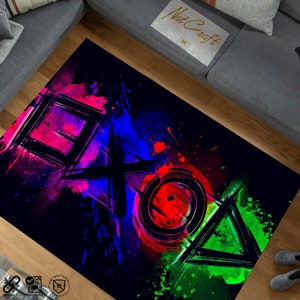 Joysticks Rug, Gamer Neon Rug, Gamer Room Rug, Retro Game Pattern ...
