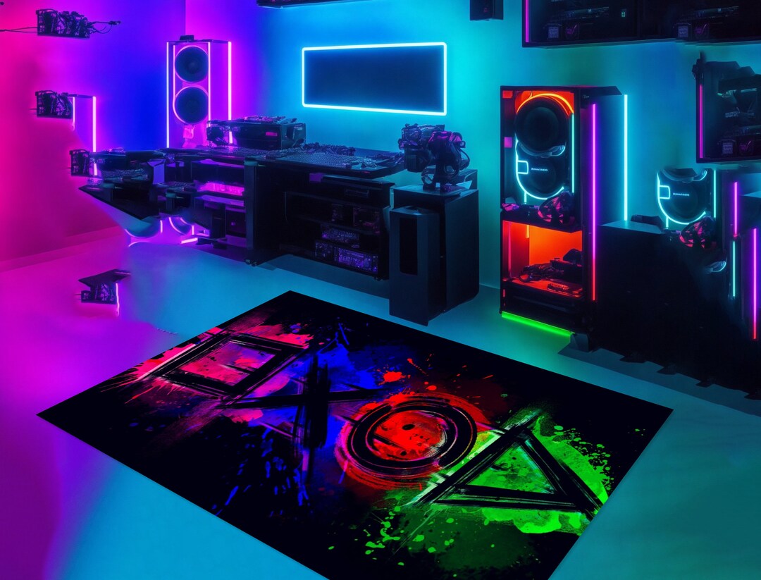 Joysticks Rug, Gamer Neon Rug, Gamer Room Rug, Retro Game Pattern ...