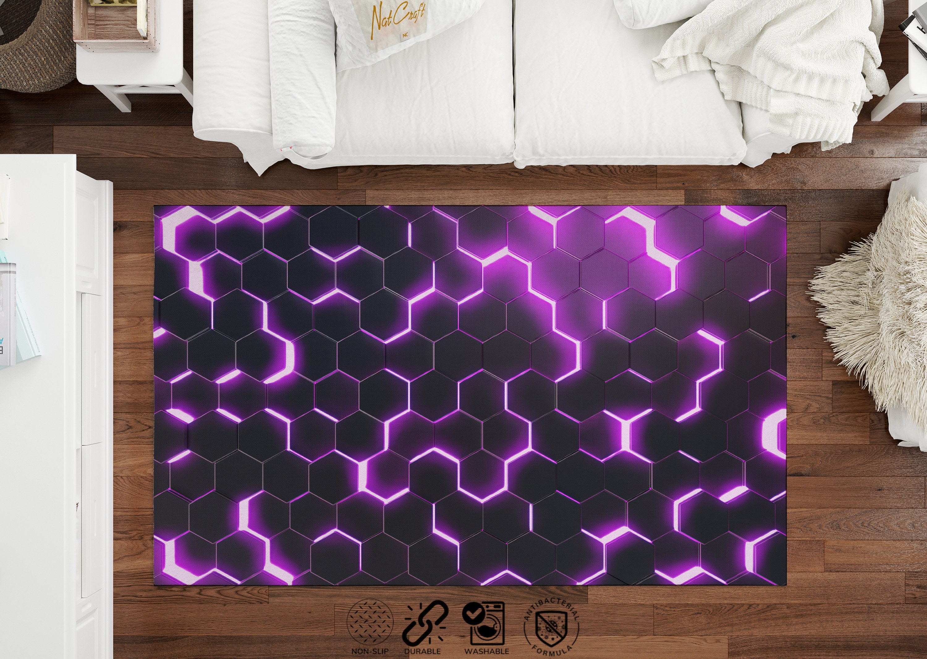 Neon Game Room Rug, Gaming Room Rug, Hexegon Pattern, Neon Game ...