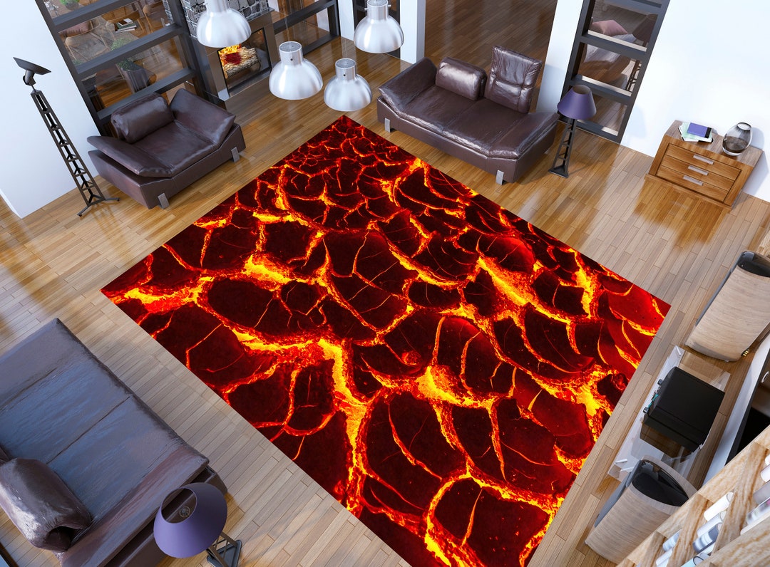Floor is Hot Lava Rug, Volcano Floor Rug, Custom Rug, Living Room Area ...