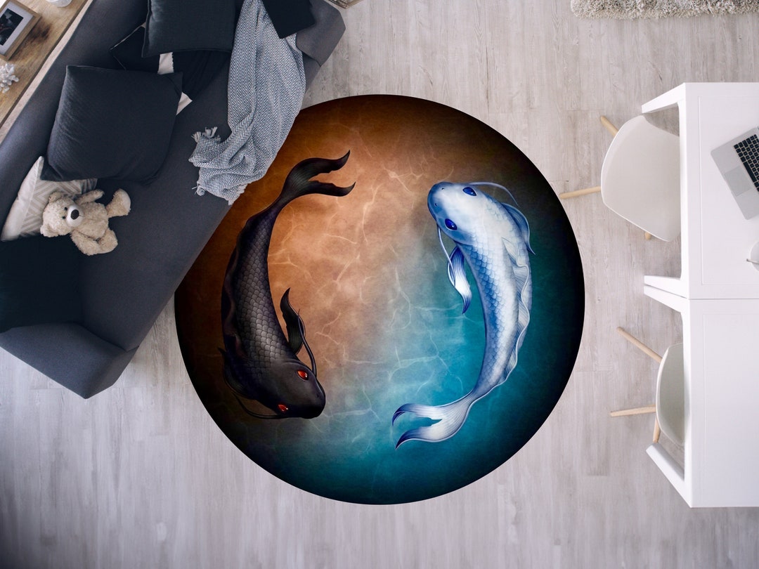 Yin Yang Koi Fishes, Yin Yang,yin and Yang Round Rug,fish Pattern Rug ...