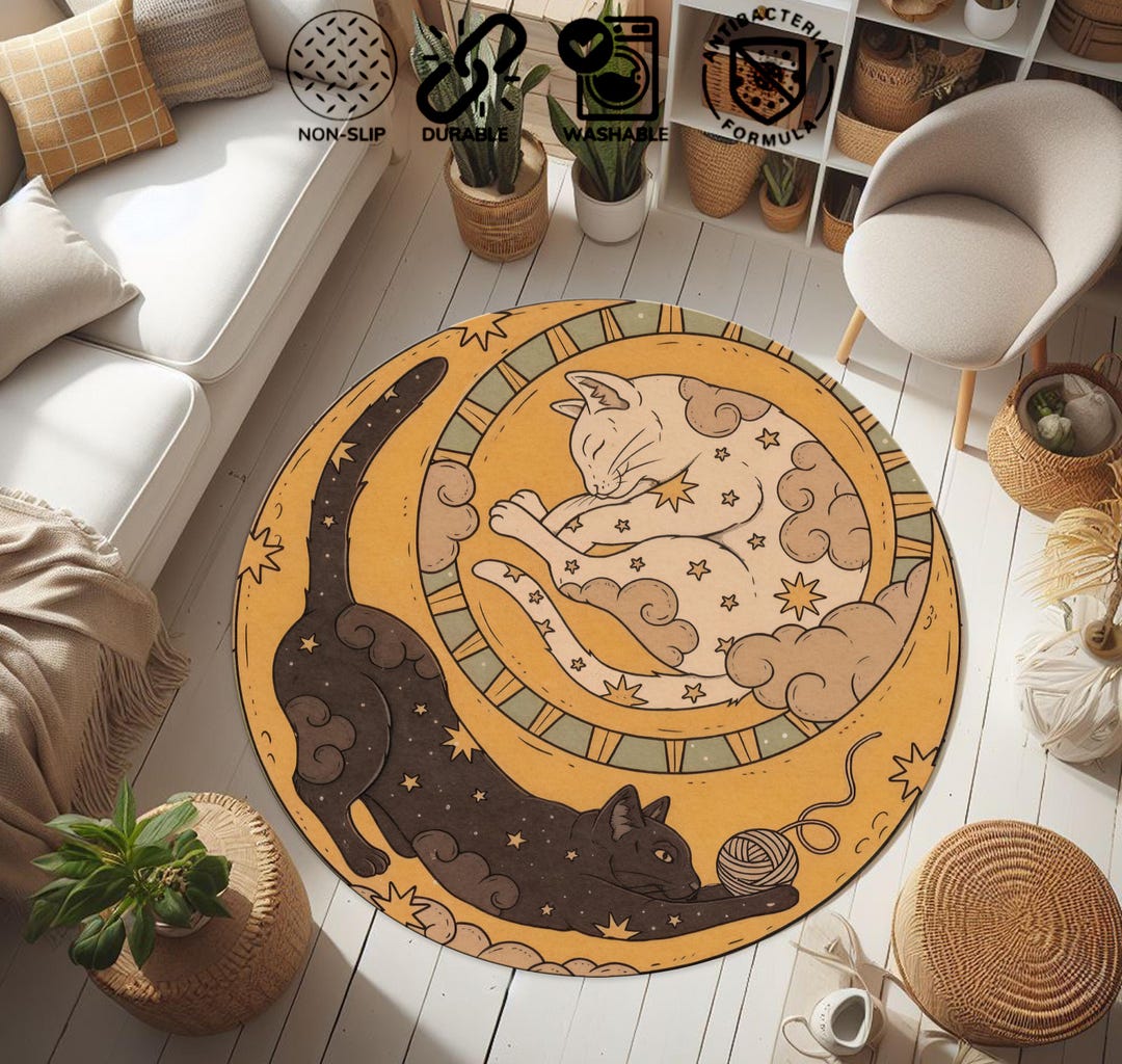 Cat Round Rug, Moon Cat Rugs, Circle Rug, Boho Rug, Personalized Rug ...