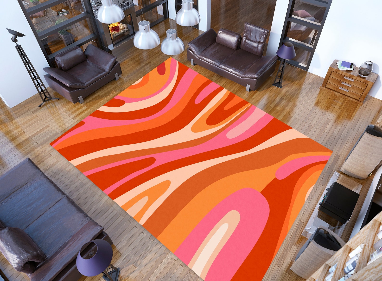 Groovy Psychedelic, Retro Swirl Rug, Groovy Funky Rug, Wavy Retro Area ...
