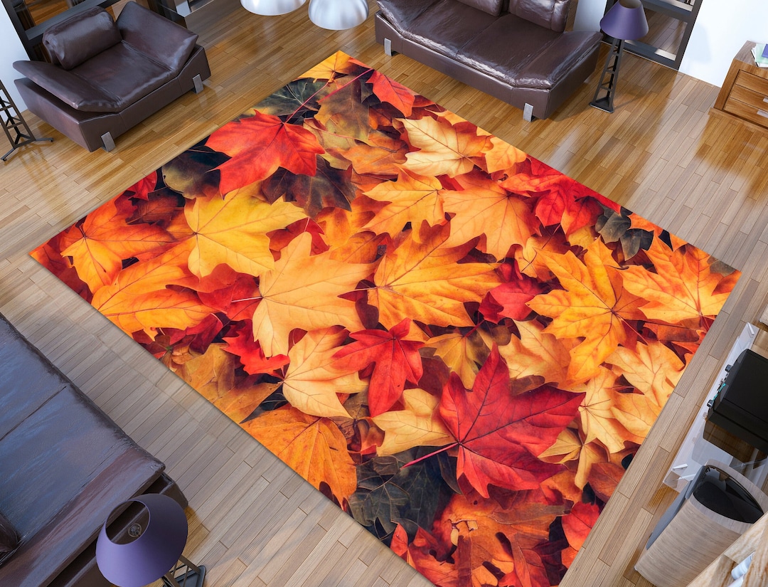 Leafs Rug, Autumn Rug, Autumn Leafs Rug, Autumn, Colorful Leafs Pattern ...