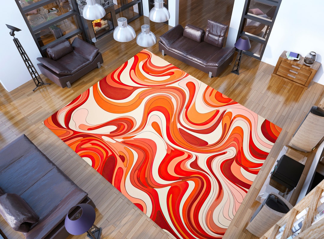 Groovy Psychedelic, Colorful Retro Swirl Rug, Groovy Rug, Wavy Retro ...