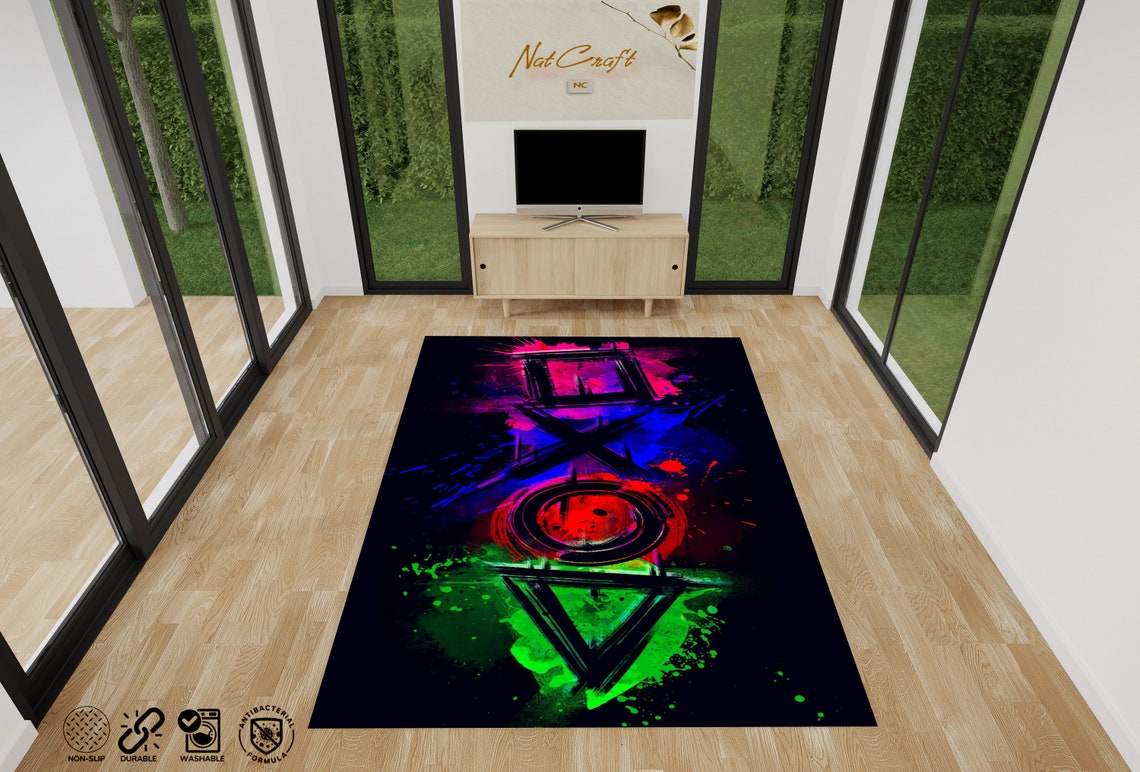 Joysticks Rug, Gamer Neon Rug, Gamer Room Rug, Retro Game Pattern ...