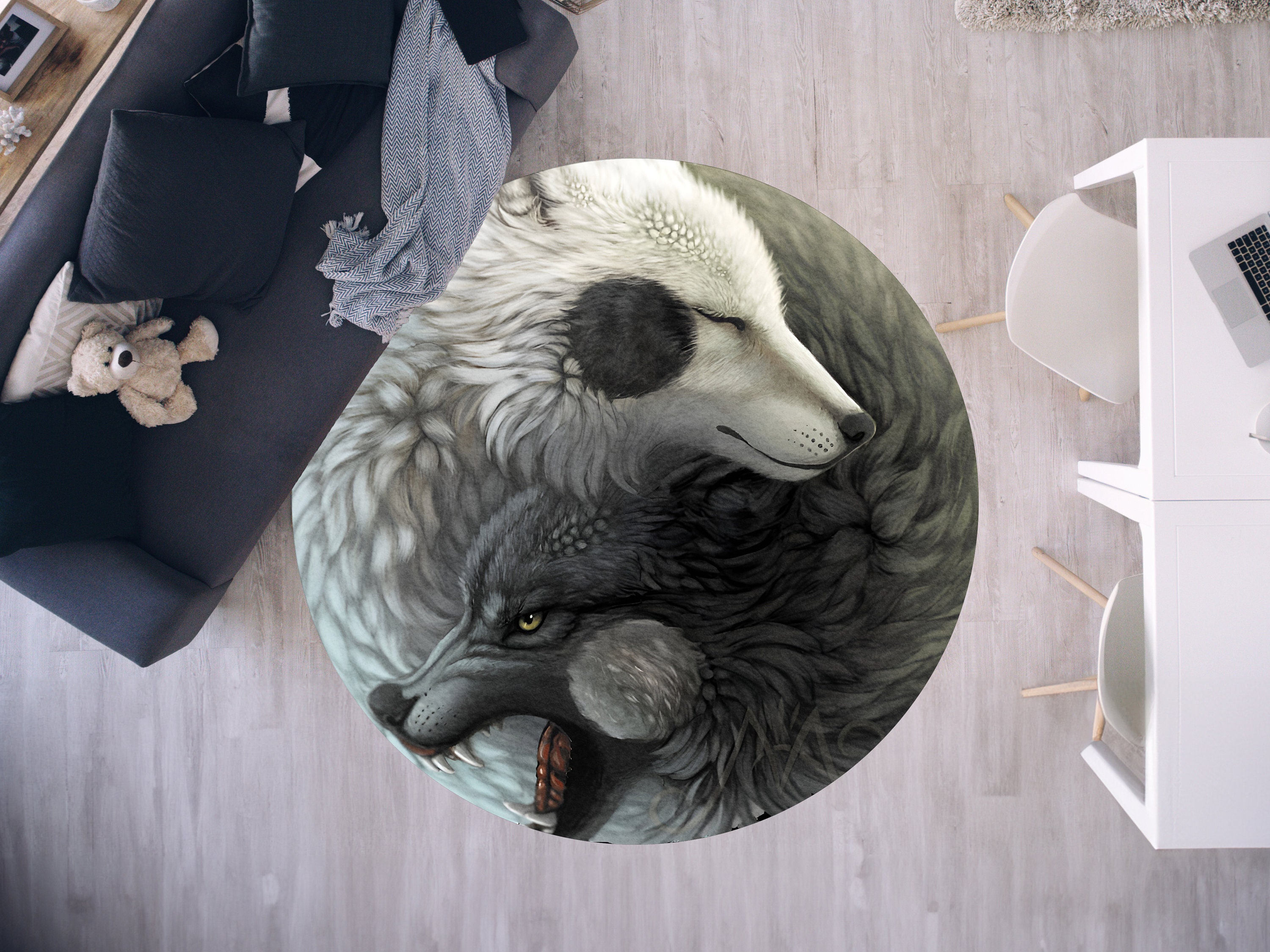 Yin Yang Rug, Yin Yang,yin and Yang Round Rug,wolf Pattern Rug,popular ...