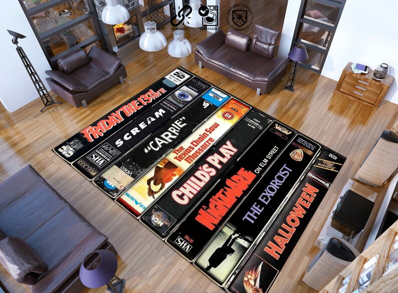 Horror Movie Themed Rug, Nostalgic Retro Style Rug, Runner Rug,vhs Case ...