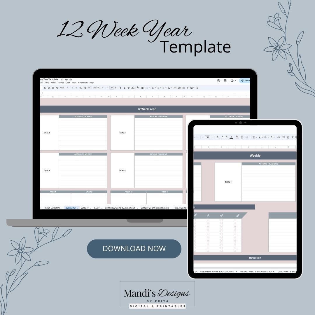 12 Week Year Planner Template | Google Sheets Template | Quarterly ...