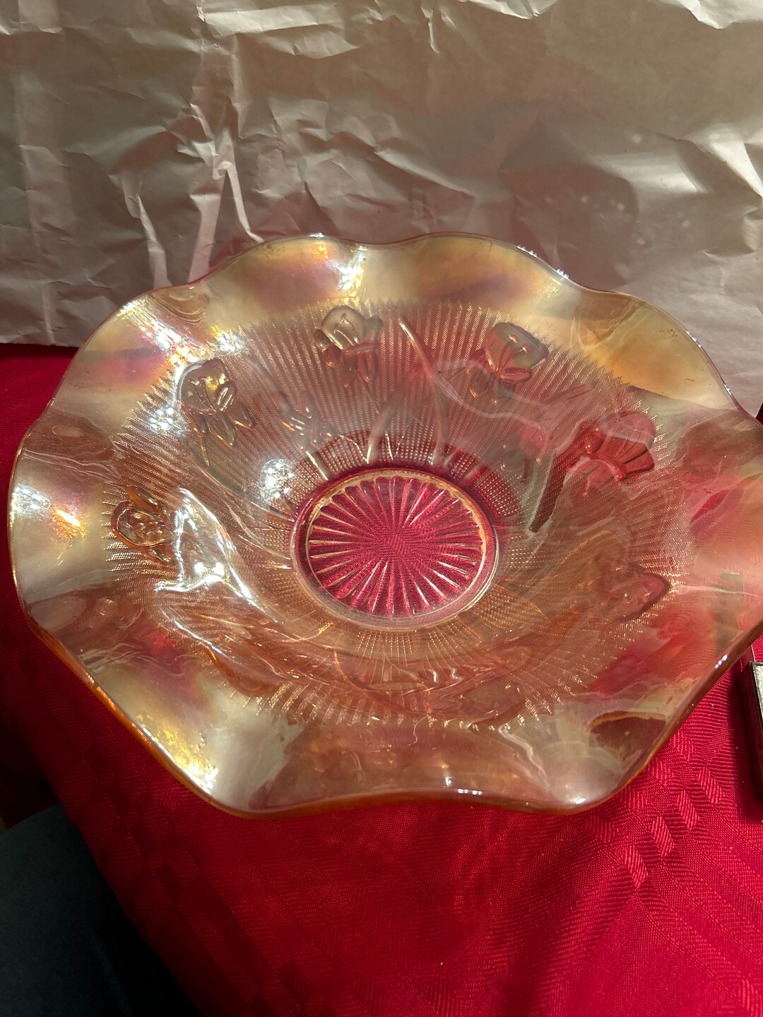 This is a Large, Ripple-edged Carnival Glass Amber Bowl - Etsy