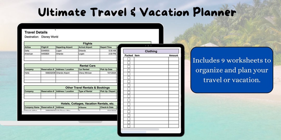 Ultimate Travel & Vacation Planning Spreadsheet - Etsy