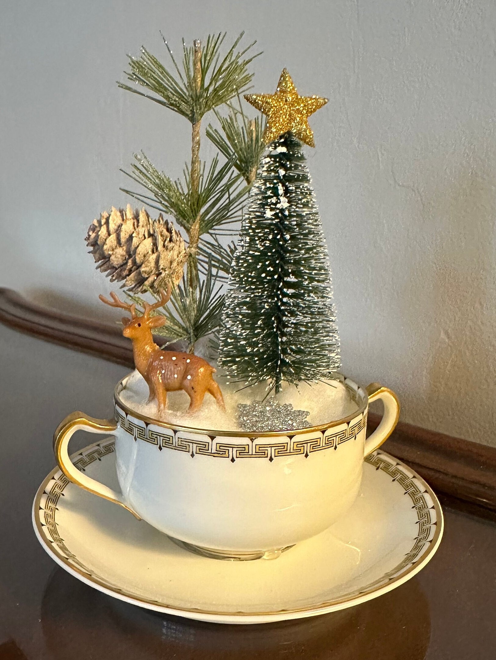 Winter Deer Scene Tea Cup Decor - Etsy