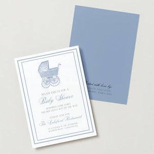 Blue Baby Shower Invitation, Watercolor Carriage, Boy (digital Download ...