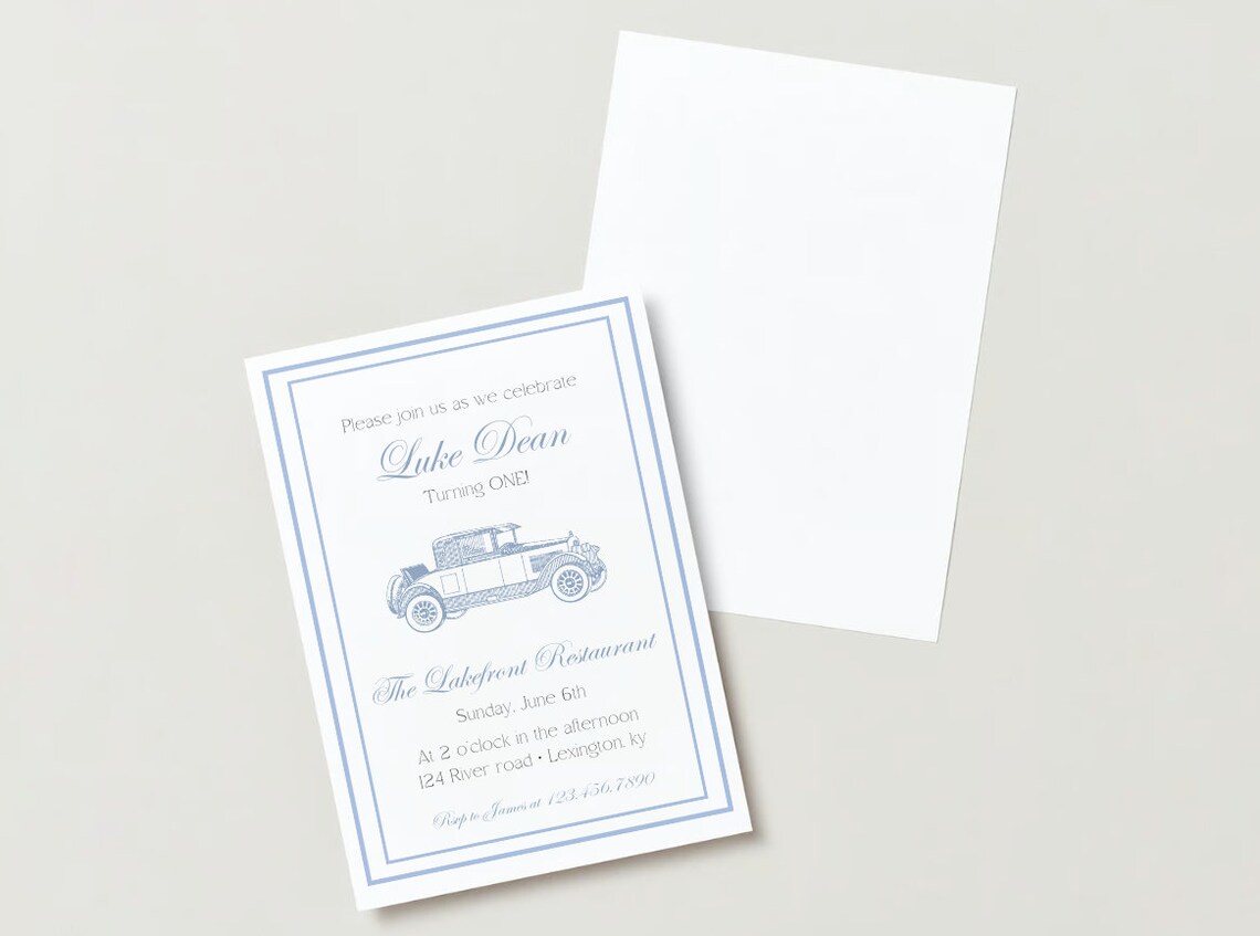 Classic Car Birthday Invitation, Blue Party Invite (digital Download ...