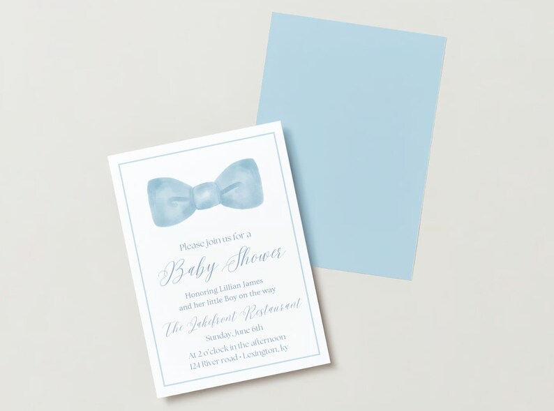 Blue Bow Tie Baby Shower Invitation, Elegant Watercolor (digital ...