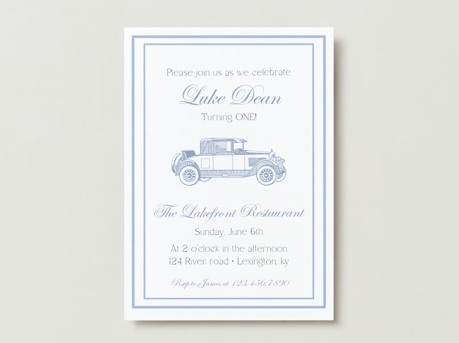 Blue Classic Car Birthday Invitation, Editable Old Fashioned Car Boy ...