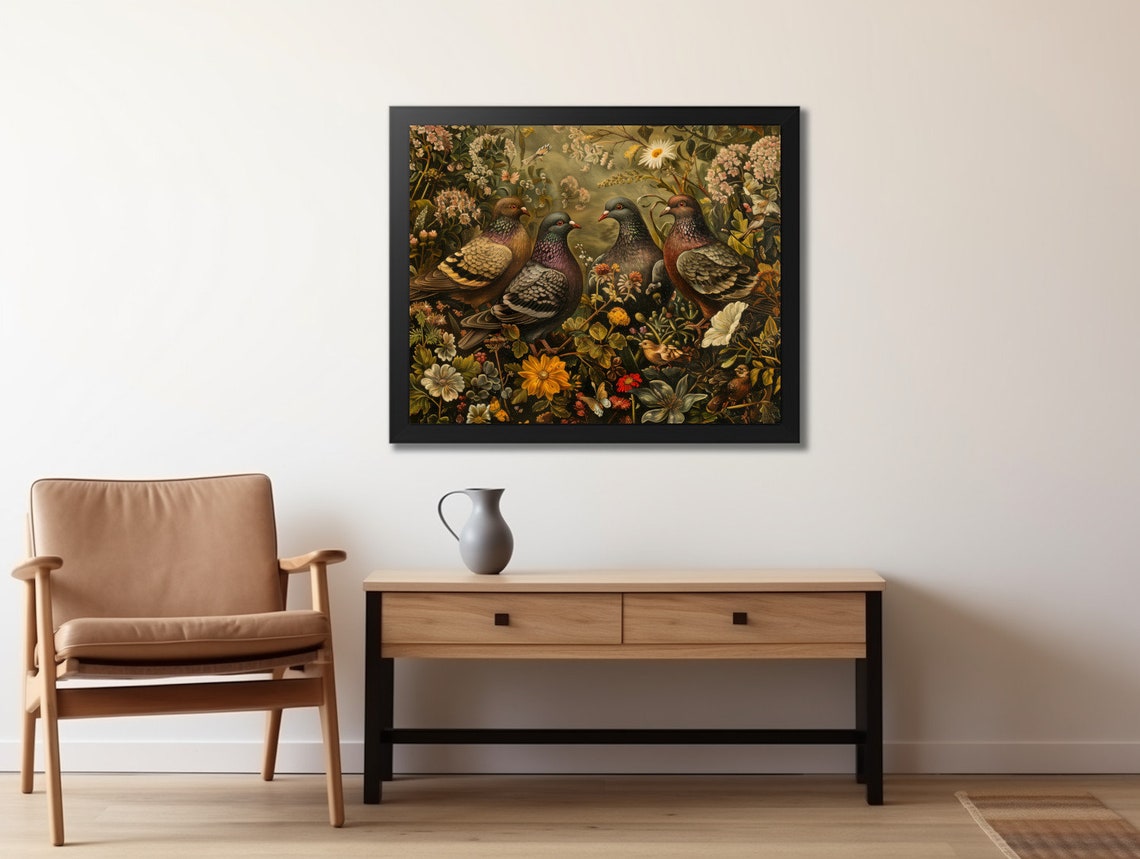 Dark Academia Victorian Floral Pigeons Painting | Moody Goth ...