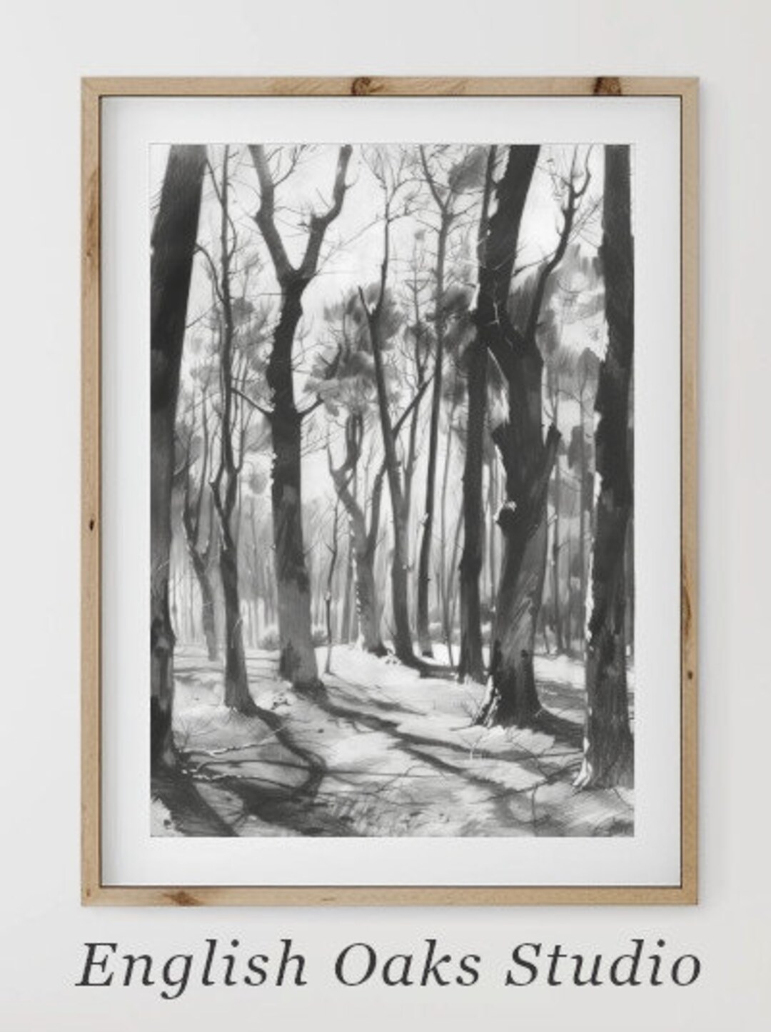 Vintage Forest Sketch Print: Rustic Neutral Landscape Wall Art - Etsy