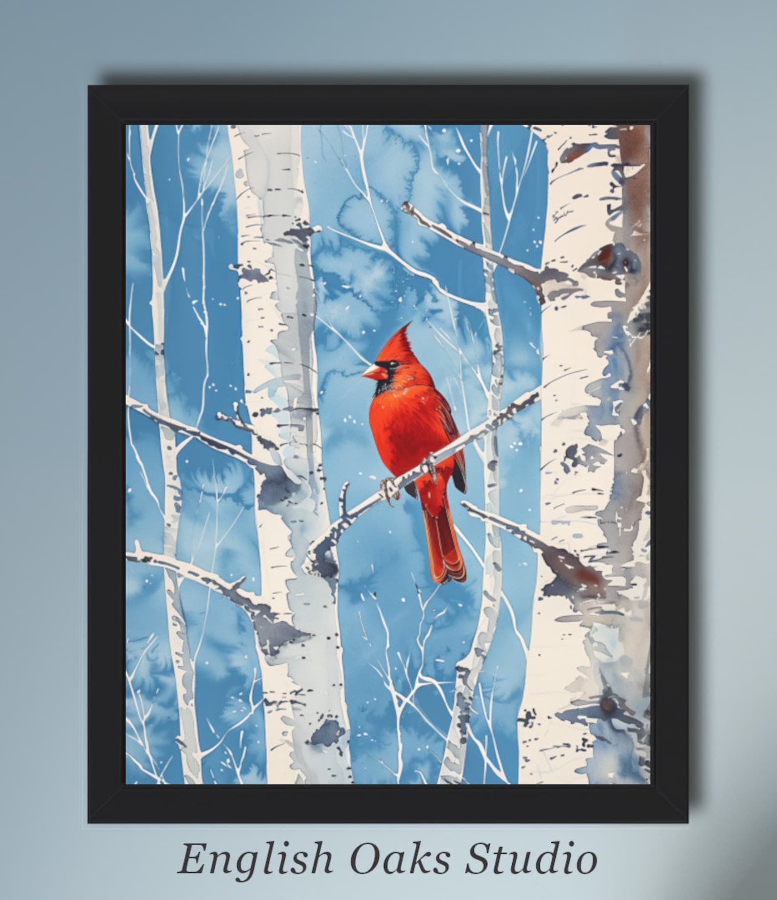 Country Farmhouse Cardinal in a Birch Forest Painting | Vintage Red ...