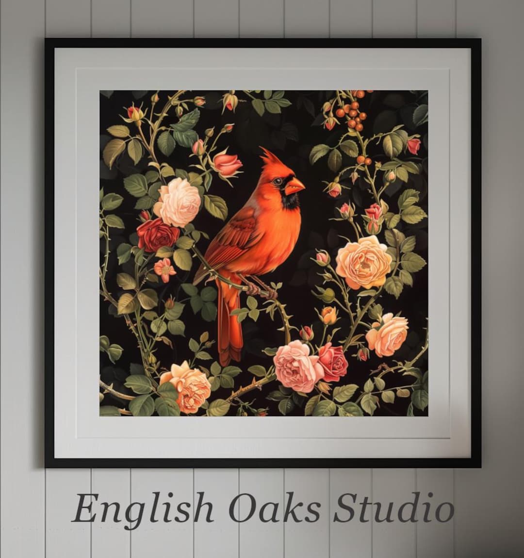Dark Academia Victorian Floral Cardinal Painting | Moody Goth ...
