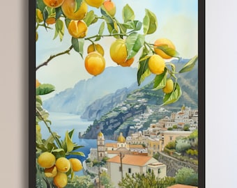 Positano Lemon Tree Watercolor Print Amalfi Coast Travel Gift Italy ...
