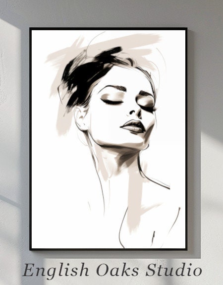 Neutral Drawing of a Woman Printable Wall Art - Etsy