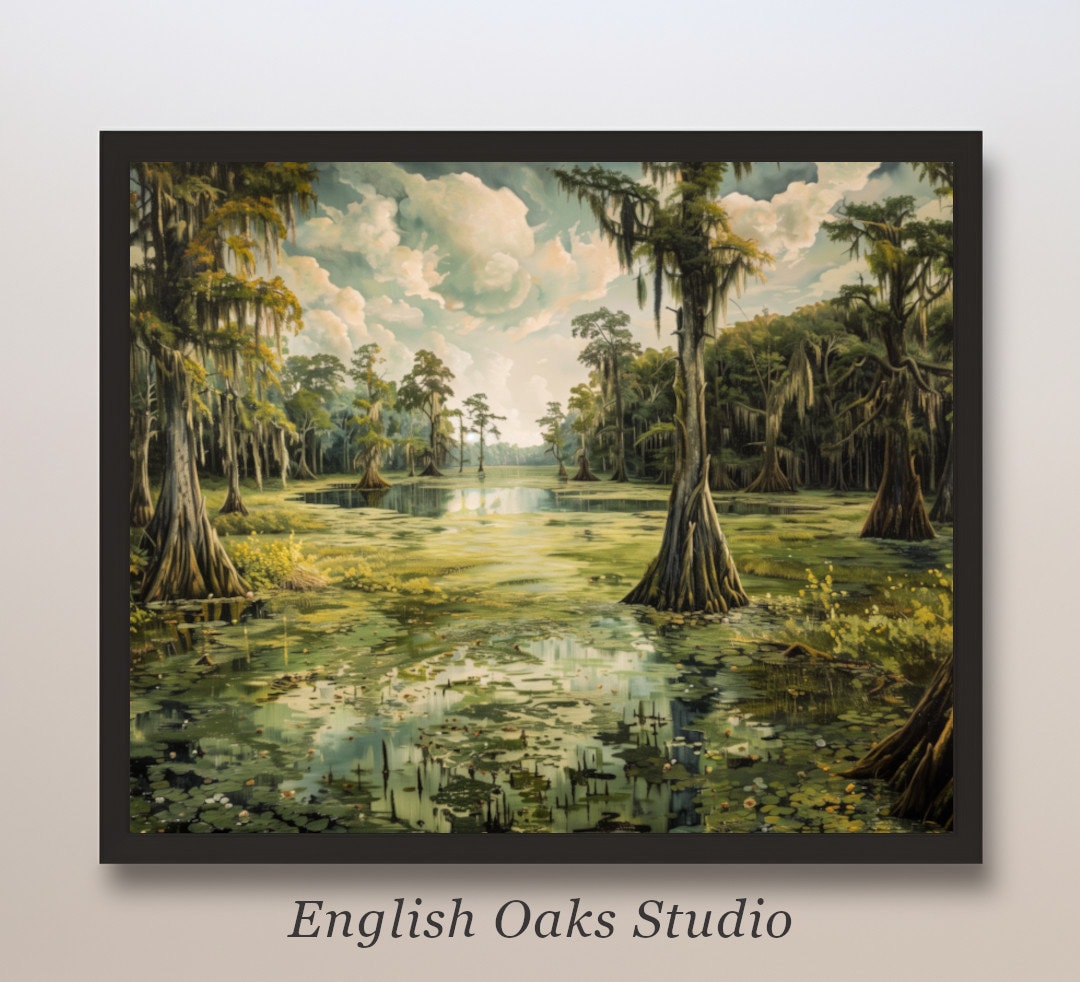 Summer Louisiana Bayou Painting | Green Tones Cypress Trees and Swamp ...