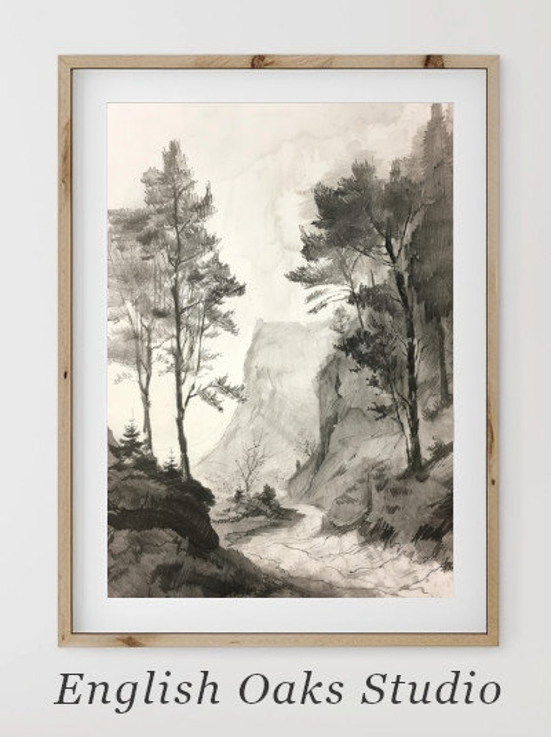 Vintage Forest Path Sketch Art: Rustic Landscape Drawing - Etsy