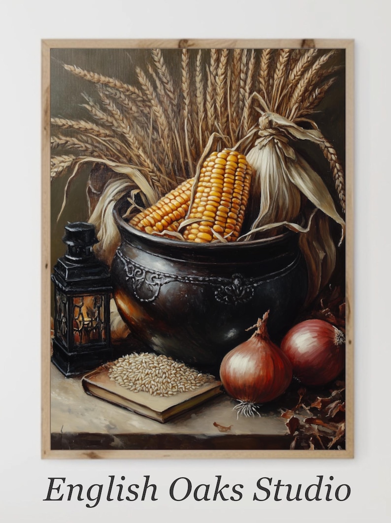 Fall Rustic Corn in Black Container, Onions , Grains and Wheat Neutral ...