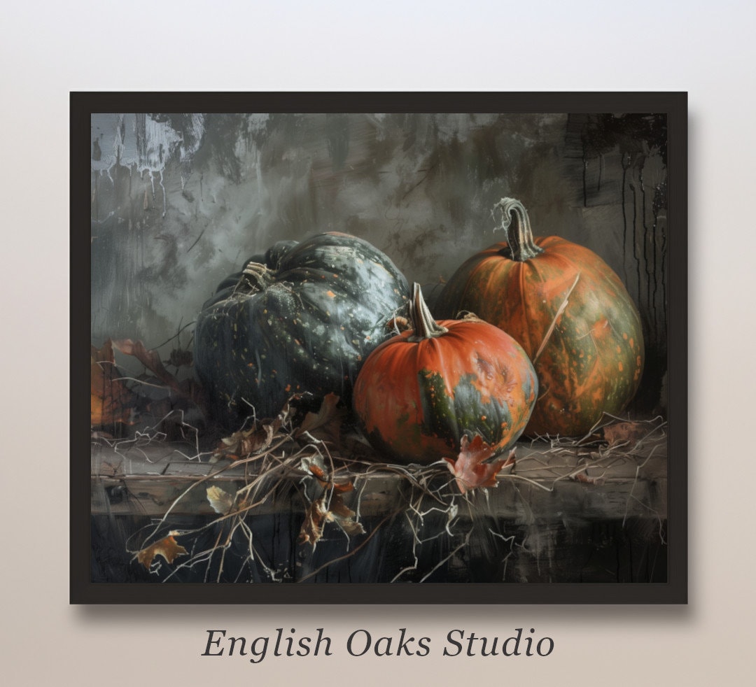 Rustic Halloween Pumpkins Still Life Print: Vintage Fall Wall Art - Etsy