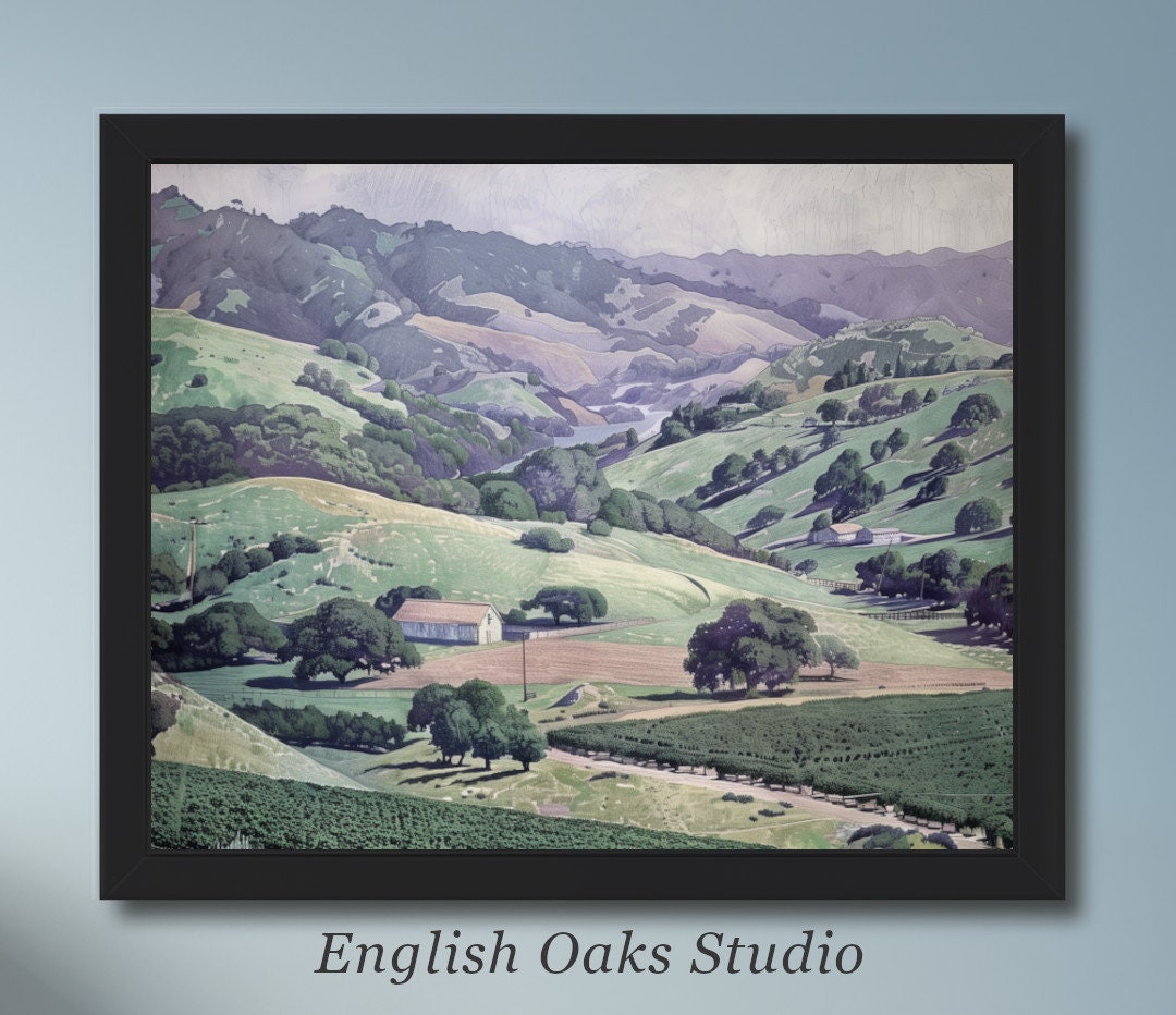 Hill Country Side and Cottage Painting | Summer Landscape Green Tones ...