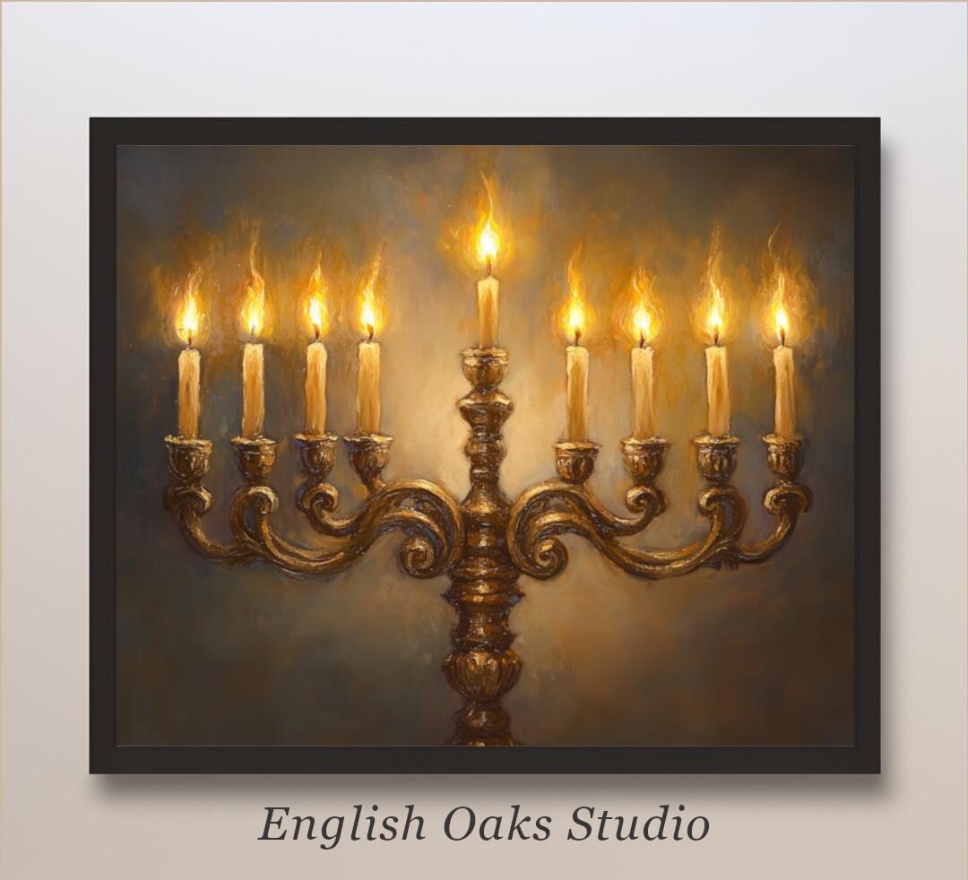 Vintage Jewish Menorah Winter Holiday Wall Art Print | Rustic Religious ...