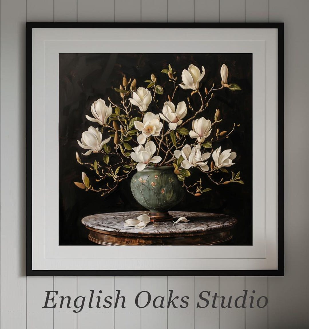Vintage Magnolia Still Life Print: Moody Floral Painting - Etsy
