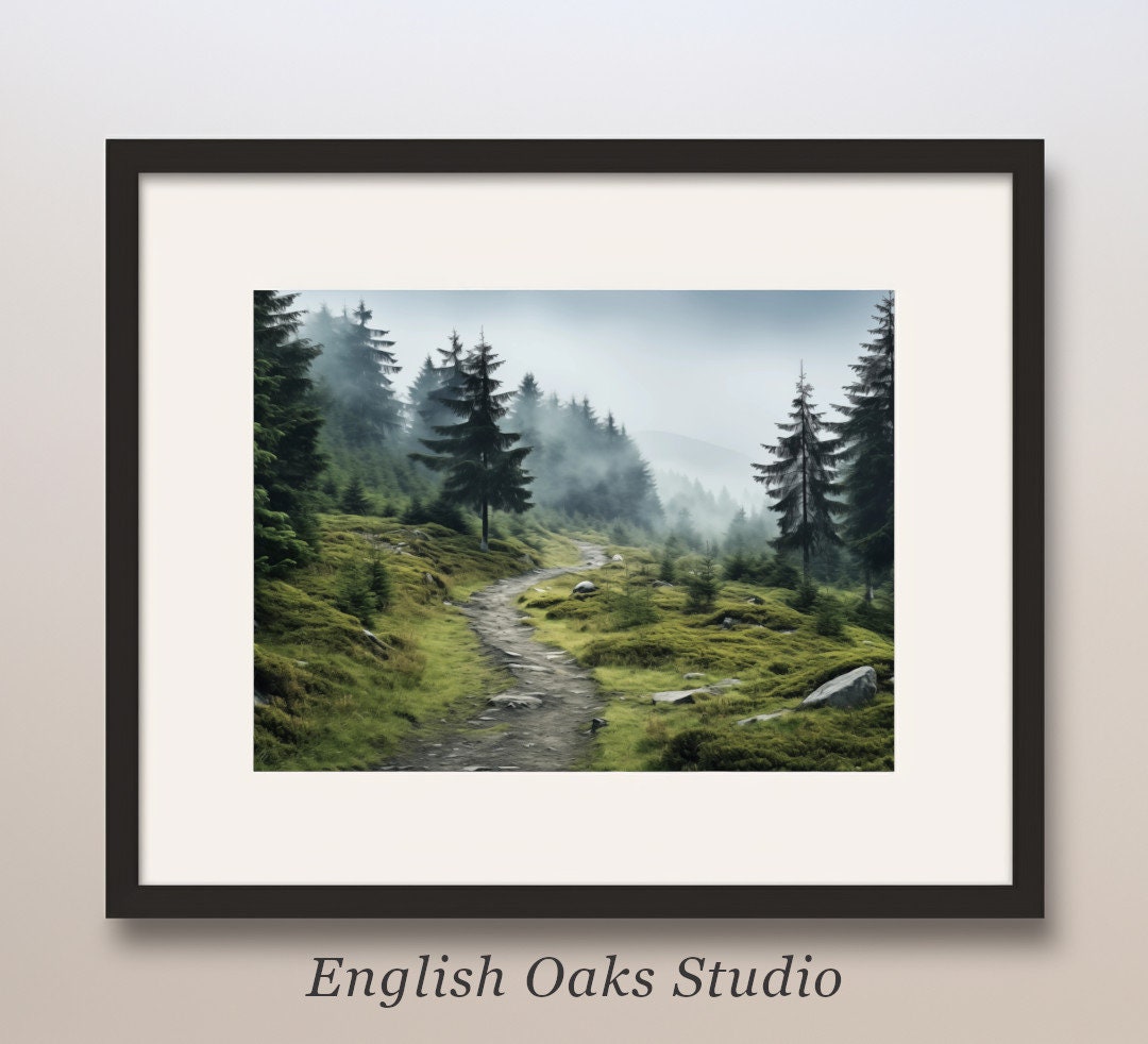 Mountain Evergreen Trees and a Path Oil Painting | Alpine Path ...