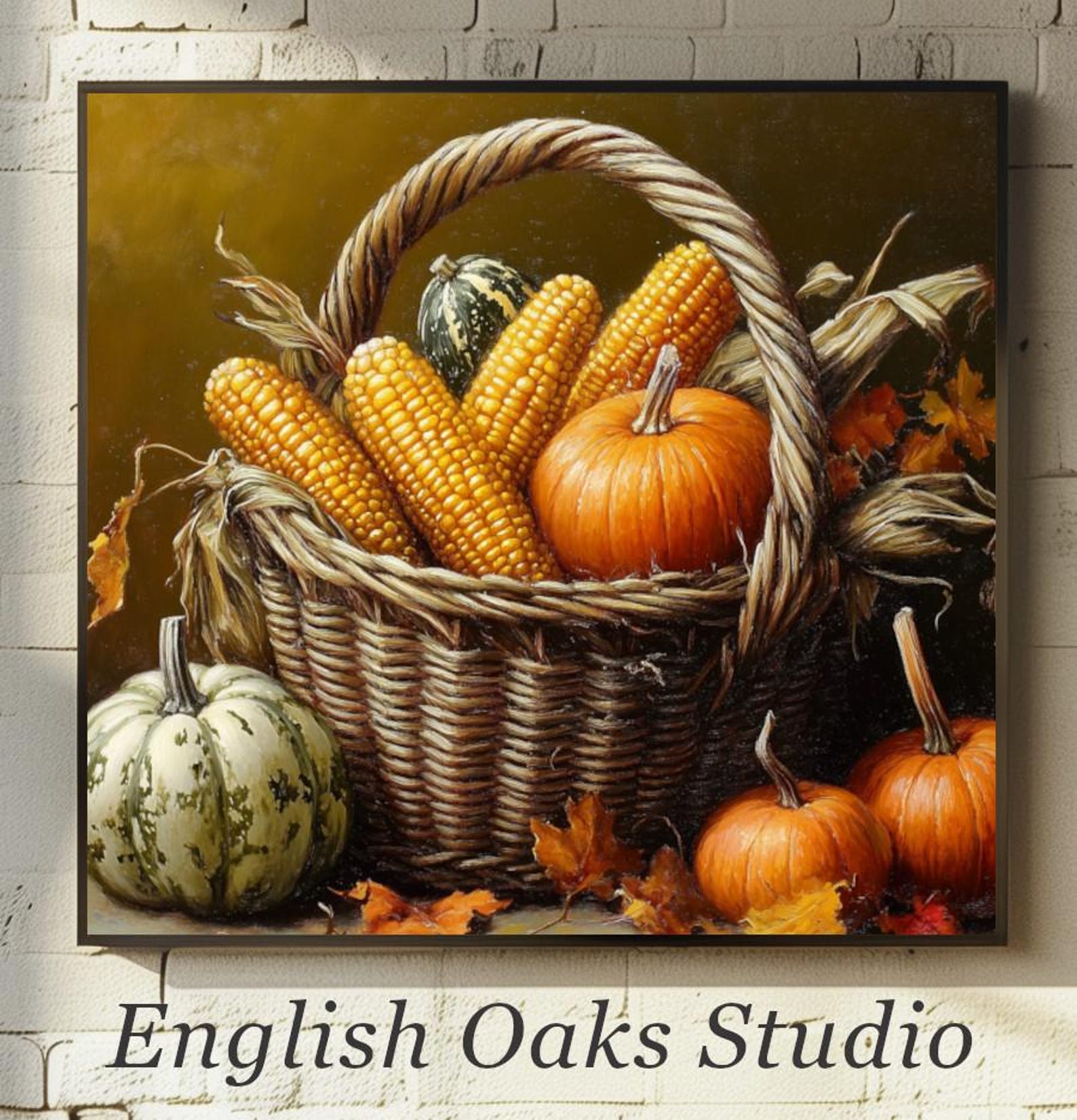 Rustic Autumn Harvest Print: Pumpkins, Corn, Dried Leaves Still Life - Etsy