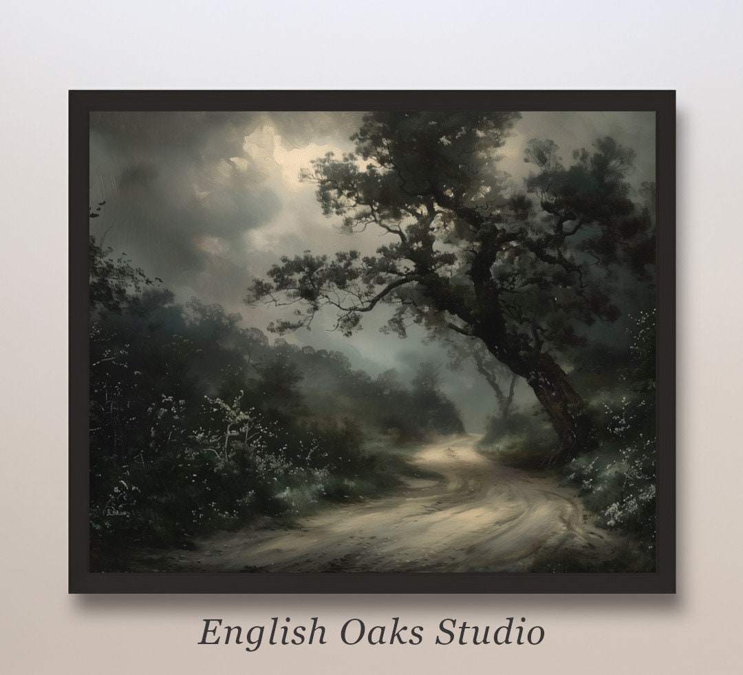 Rustic Moody Path in Forest Landscape Painting | Vintage Dark Academia ...