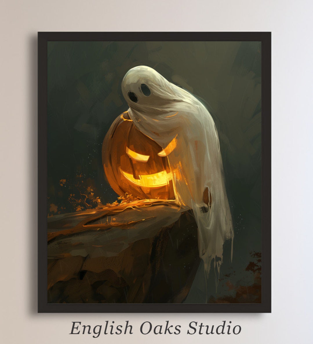 Vintage Halloween Ghost and Pumpkin Painting: Spooky Wall Art - Etsy