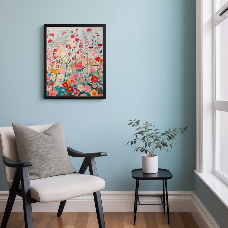 Abstract Cottage Core Wildflowers Painting Garden Botanical Print Vivid ...