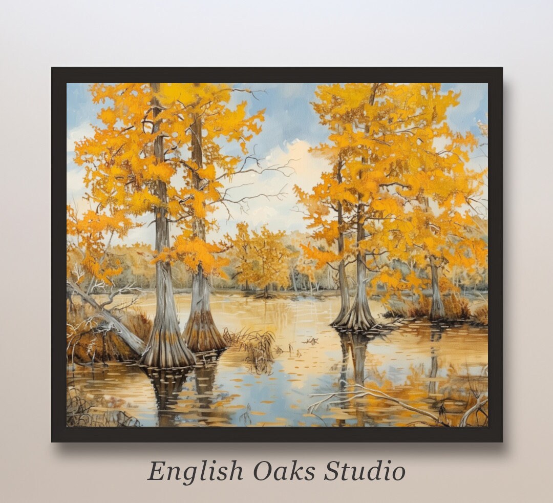 Fall Bayou Southern Swamp Print | Louisiana Wetlands Cypress Forest ...
